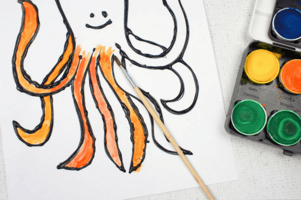 Octopus watercolour glue resist art | Mum In The Madhouse