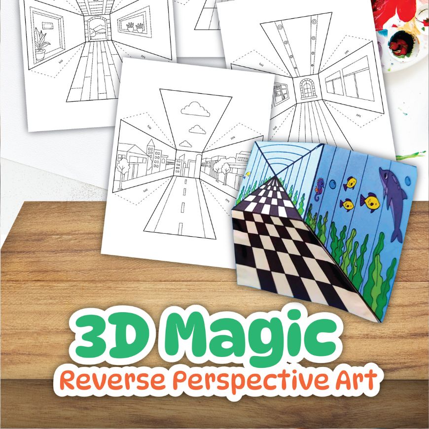 Free Reverse Perspective Art Printable for Kids | 3D Optical Illusion Craft